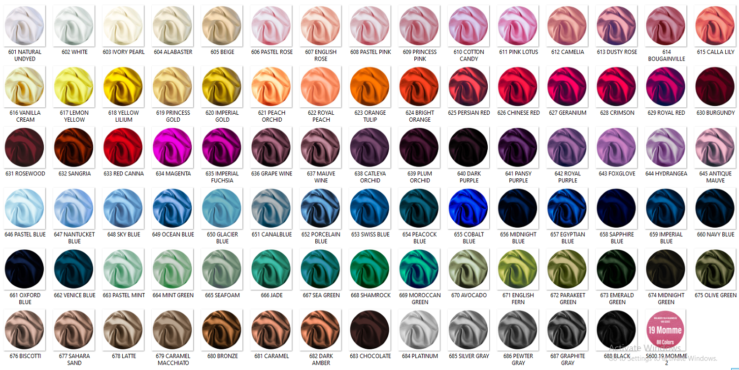Exquisite Mulberry Silk Charmeuse Color Chart 800 | SILKPRADA